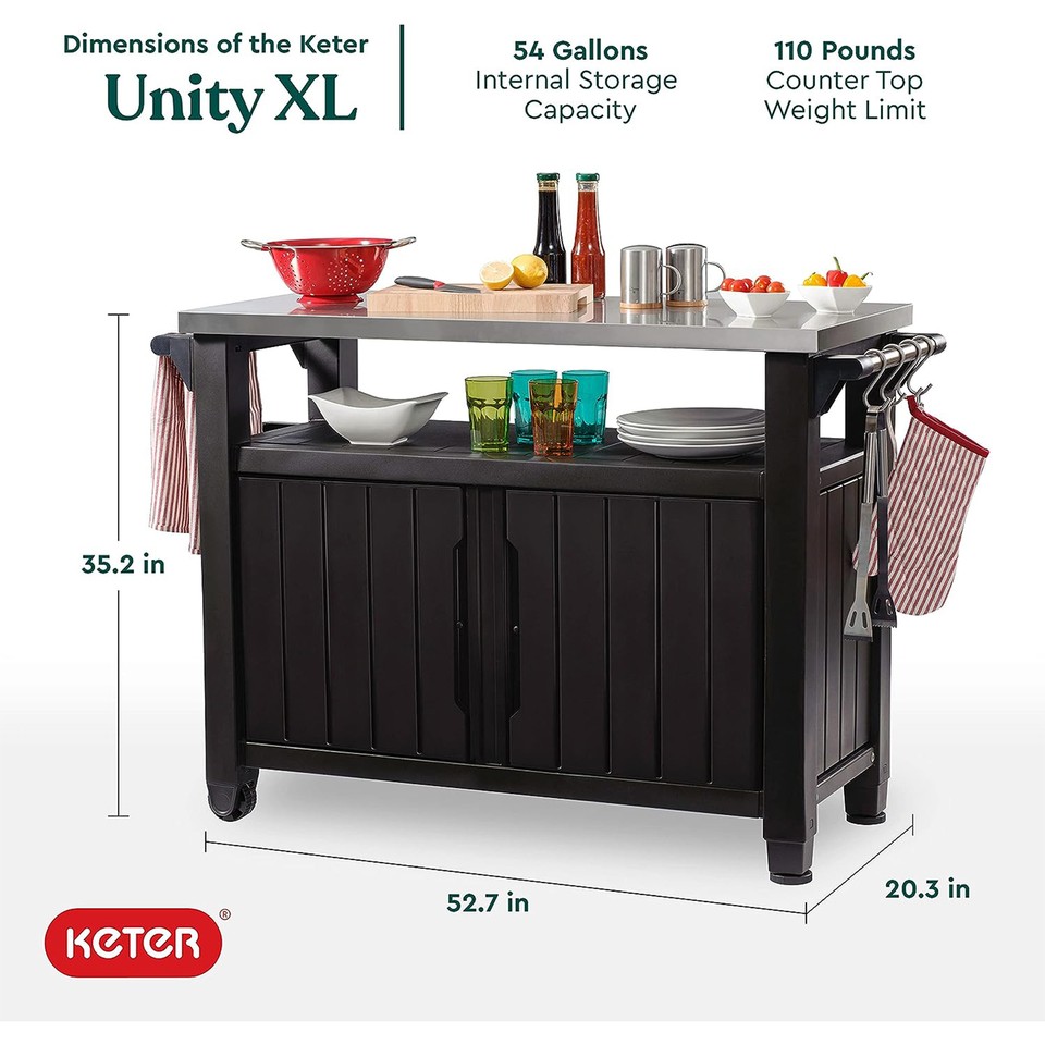 Keter Unity XL 78 Gal Patio Storage Unit BBQ Grilling Bar Cart (For ...