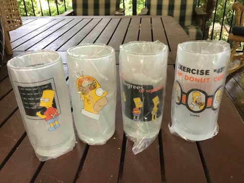 SIMPSONS GLASSES SET OF 4 ~ 2006- I will finish ~ 6 degrees ~ Donut ...