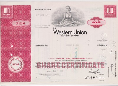 Western Union Telegraph Company Stock Certificate New York | eBay