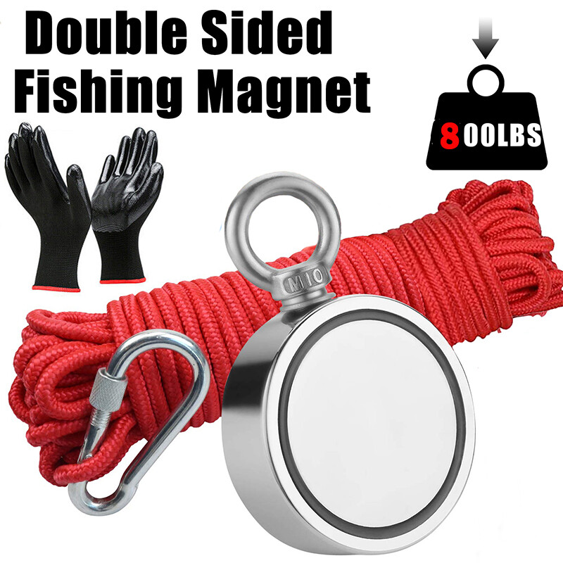 800LBS Double Sided Fishing Magnet Rope Kit Super Strong Neodymium ...