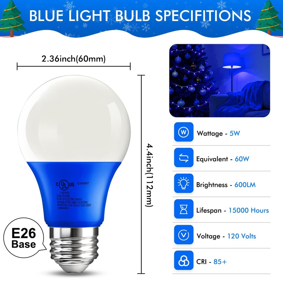 Blue Light Bulbs for Outdoor Porch, Blue Led Colored Light Bulbs, A19 ...
