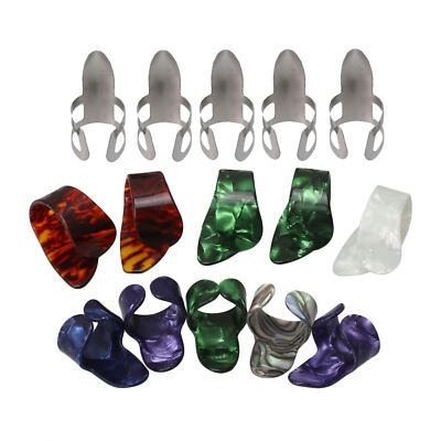 5 index fingers+5 thumb+5 Metal Finger Picks Celluloid Easy to Remove ...