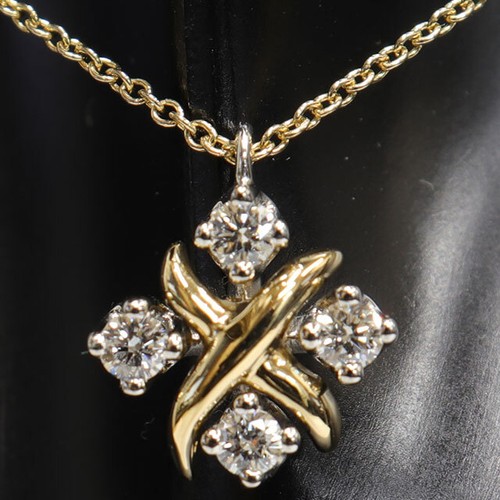 AUTH TIFFANY & CO. JEAN SCHLUMBERGER LIN NECKLACE PT950 YG YELLOW GOLD ...