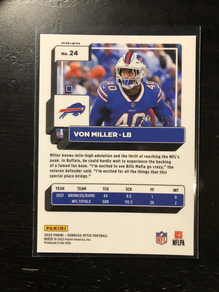 2022 Donruss Optic Premium Silver Wave Prizm /300 Von Miller Card #24 ...