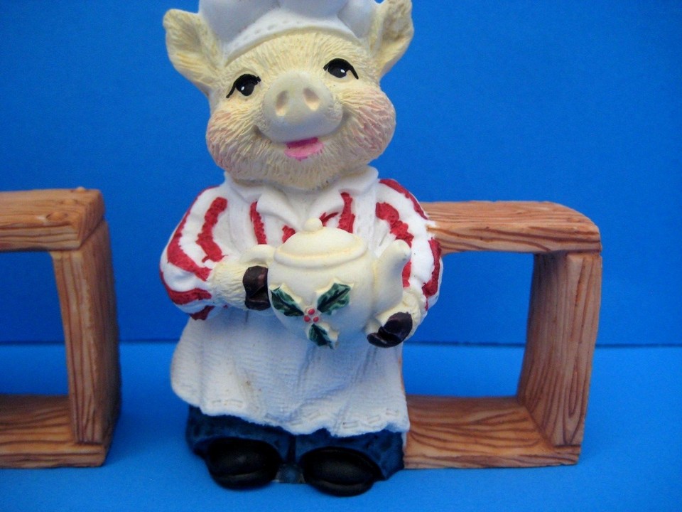 Figurines Ceramic Bisque Christmas Pig Chefs Pair Minis Attached Shadow ...