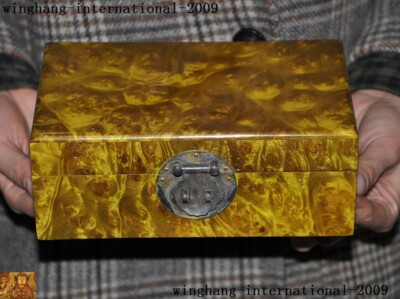 8" Chinese palace Gold Phoebe wood hand carved statue Jewelry Box ...
