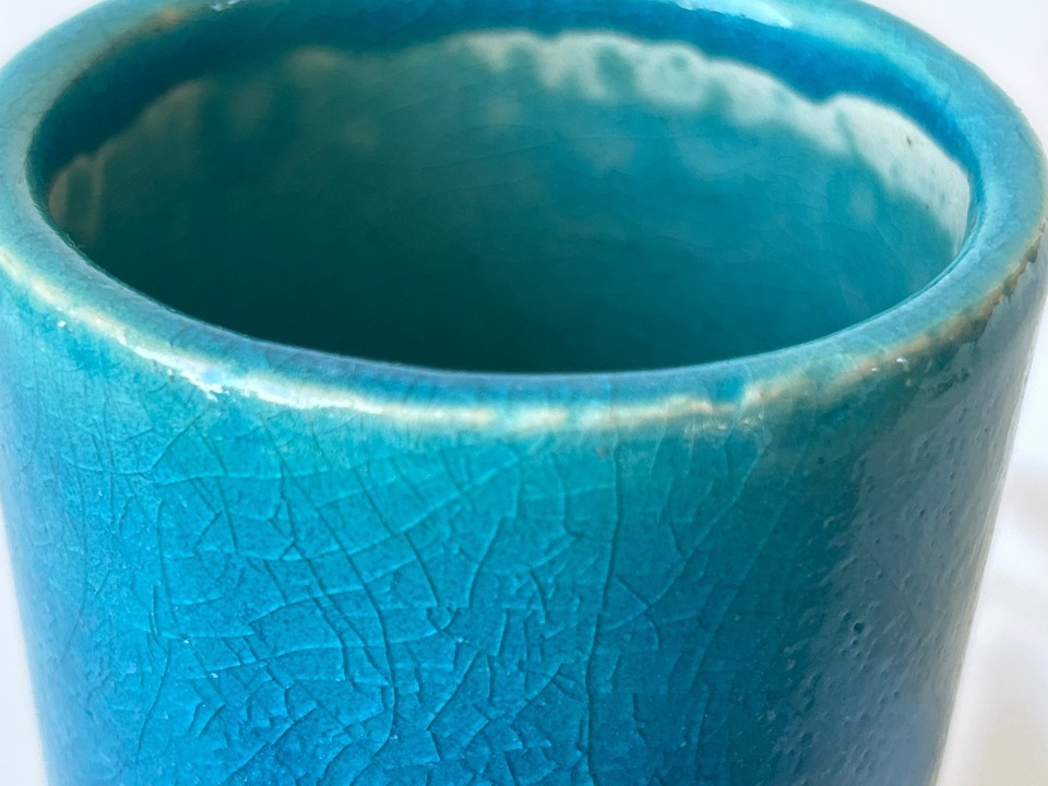 pottery rouleau vase Glen lukens pottery glazed craquelé blue art deco ...