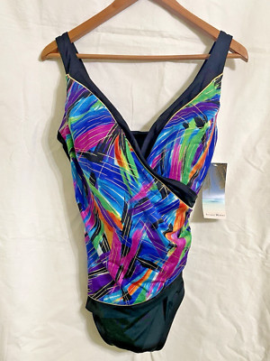NWT STUDIO WORKS ONE PIECE SWIMSUIT WOMEN SZ 20W MULTI COLOR BLACK ...