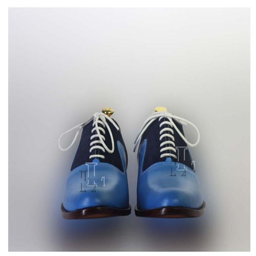 Handmade Men's Blue & Navy Blue Lace Up Casual Pure Leather Suede Shoes ...