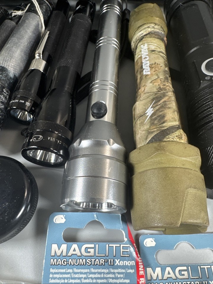 Huge Flashlight Lot Maglite + Bulbs + Parts 14 Lights Repair Resale | eBay