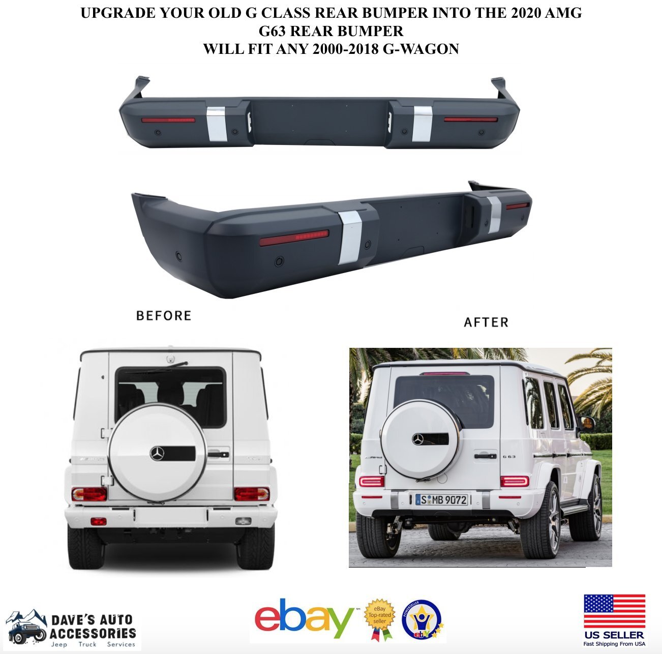 G63 AMG Rear Bumper Facelift to 2019+ Style G-Wagon W463 G500 G550 ...