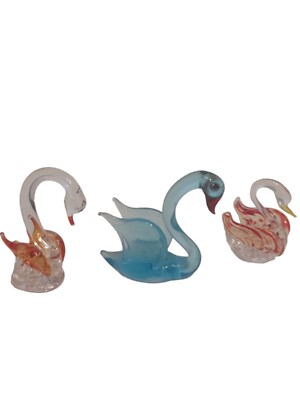 Blown Glass Miniture Swans Set of 3 | eBay