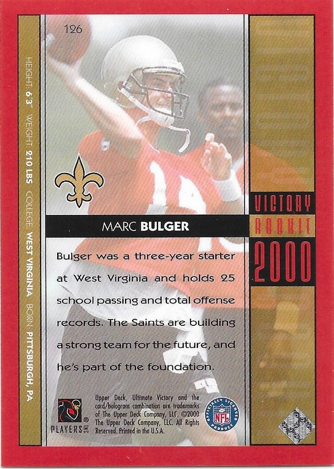 2000 Upper Deck Ultimate Victory Marc Bulger /1000 Rookie #126 | eBay