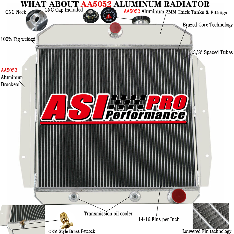 4 ROW Radiator For 1955-1959 1956 1957 Chevy Truck 3100 3200 3400 3500 ...