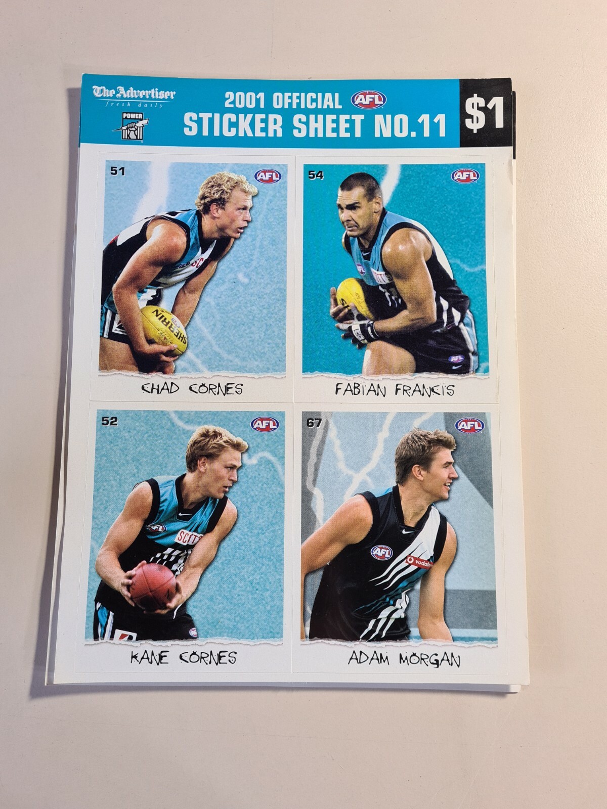 10x The Advertiser 2001 Official Port Power Football Sticker Sheets ...