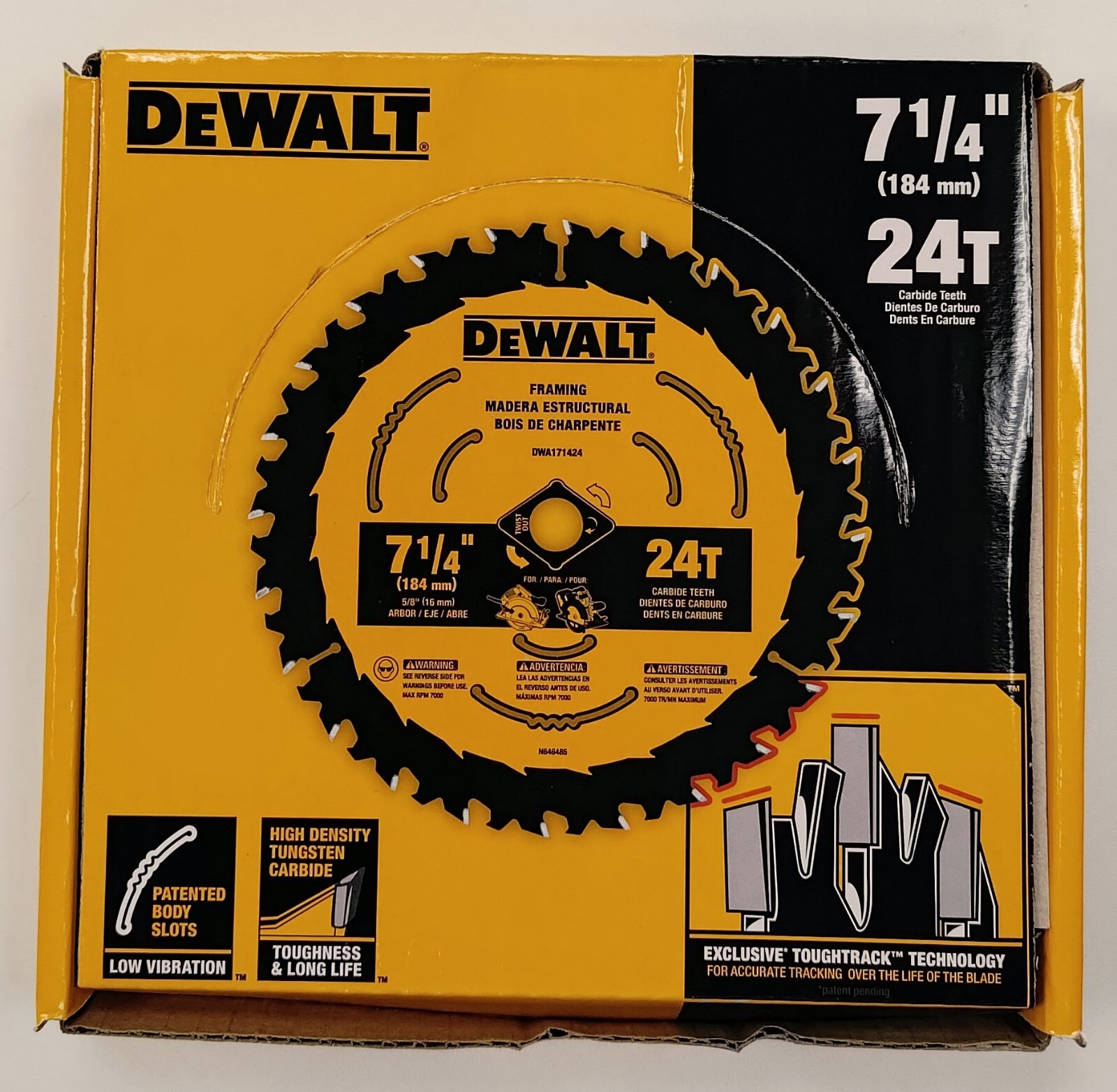 DeWalt DWA171424 7-1/4” x 24-Tooth Carbide Circular Saw Blade Framing ...