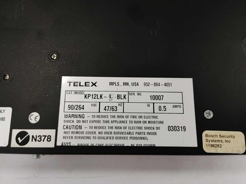BOSCH TELEX RTS KP12 LK BLACK 5 PIN 12 Position Lever Key Panel ...