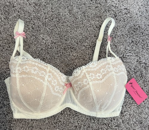 Betsey Johnson Intimates 34D Eyelet Lace Bra, Ivory With Pink Accents ...