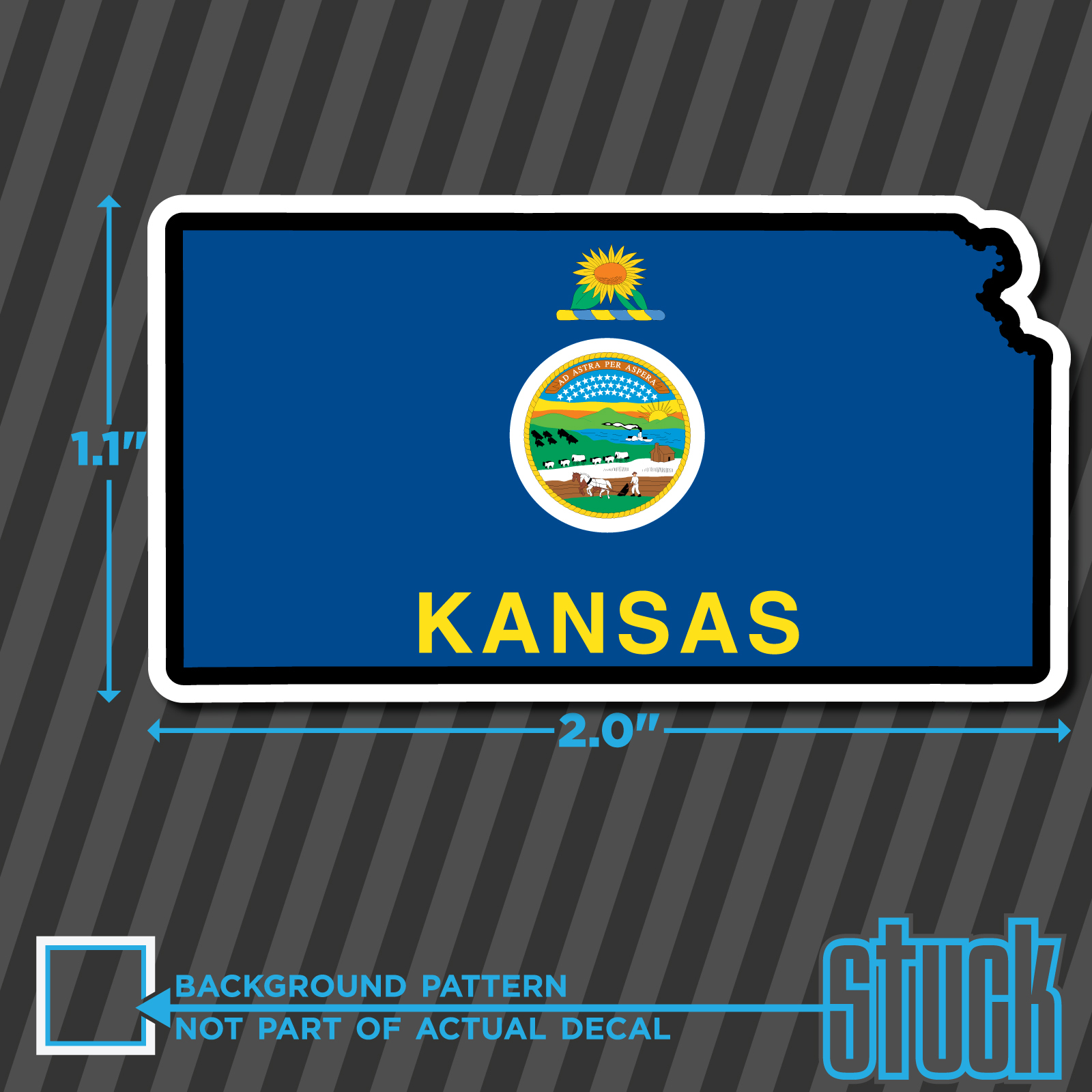 SMALL Kansas State Shape Flag -2"- vinyl decal sticker hard hat helmet ...
