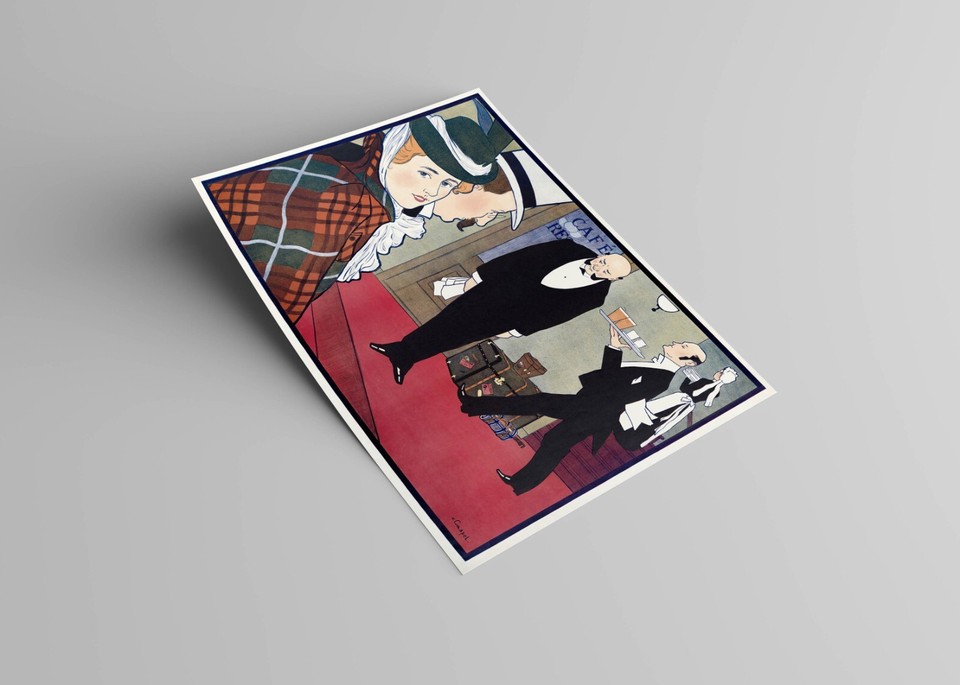 Husband, Wife and Two Waiters VAN CASPEL vintage Illustration 1900 ...