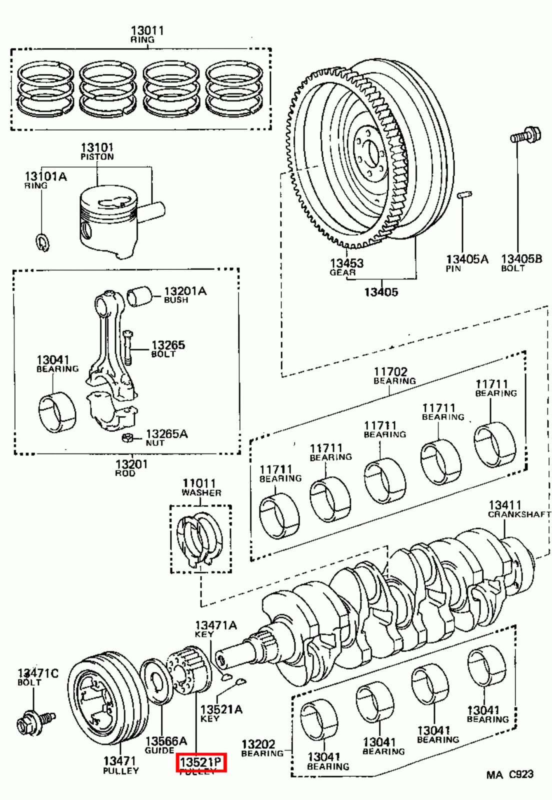 Genuine Hiace LH113 LH112 LH108 2L 3L Crankshaft Timing Gear Sprocket ...