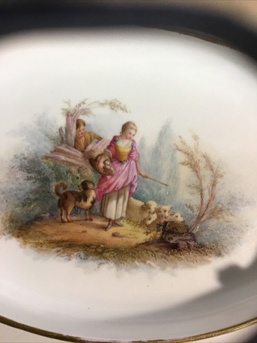 Antique 1852 French Sevres Dish Shepherdess with Dog and Man Looking On ...