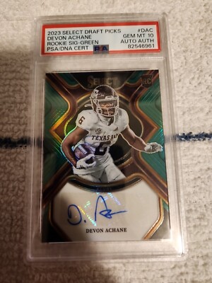 2023 Select Draft Picks Devon Achane ROOKIE SIG-GREEN #DAC GEM MT 10 ...