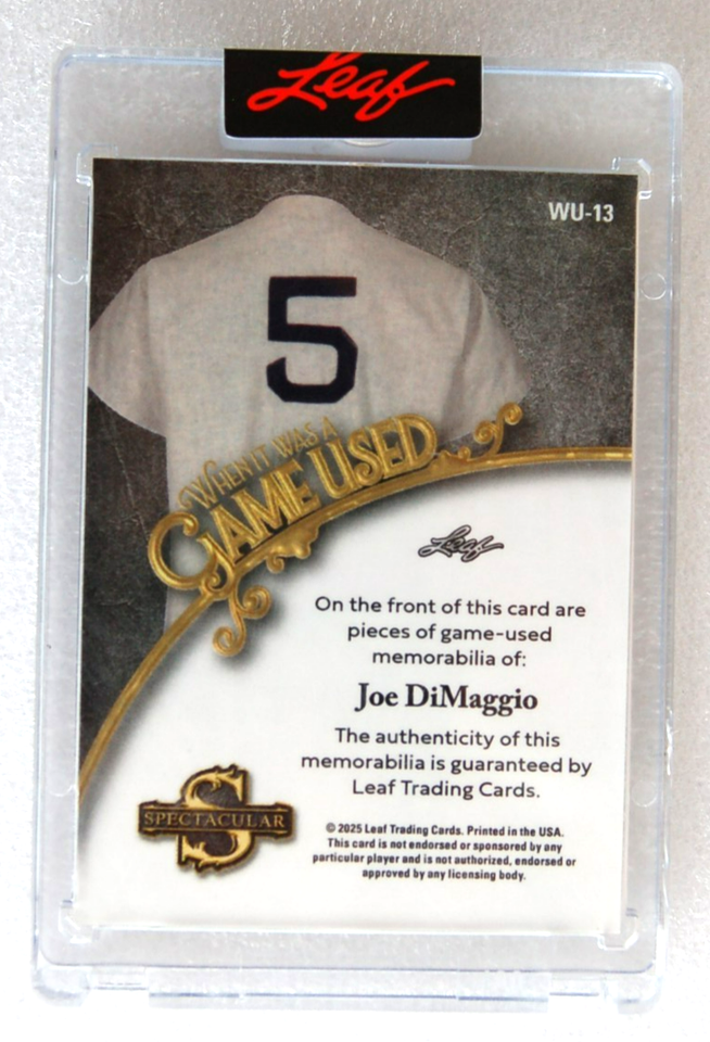 2025 Spectacular Game Used Platinum Silver Joe DiMaggio Dual Jersey 4/8 ...