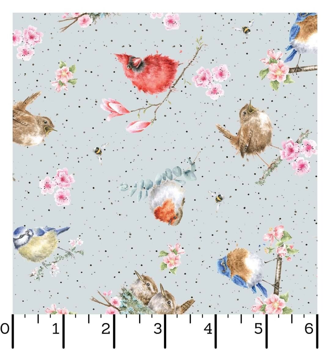 Bramble Patch. Tossed Birds on Blue- Wrendale Fabric By Hannah Dale ...