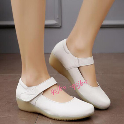 New Nurse Leather Wedge Oxfords Nursing Comfort Shoes Buckle Hospital ...