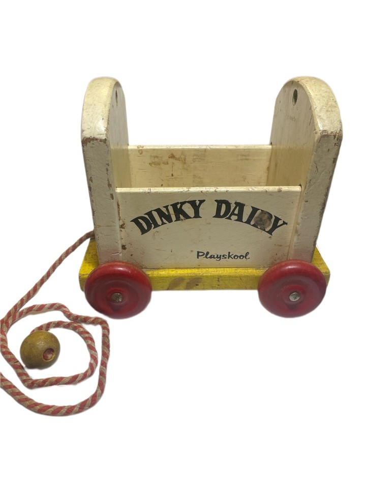 Vtg Dinky Dairy Playskool Milkman Pull Wagon Milk Toy Wooden Toddler ...