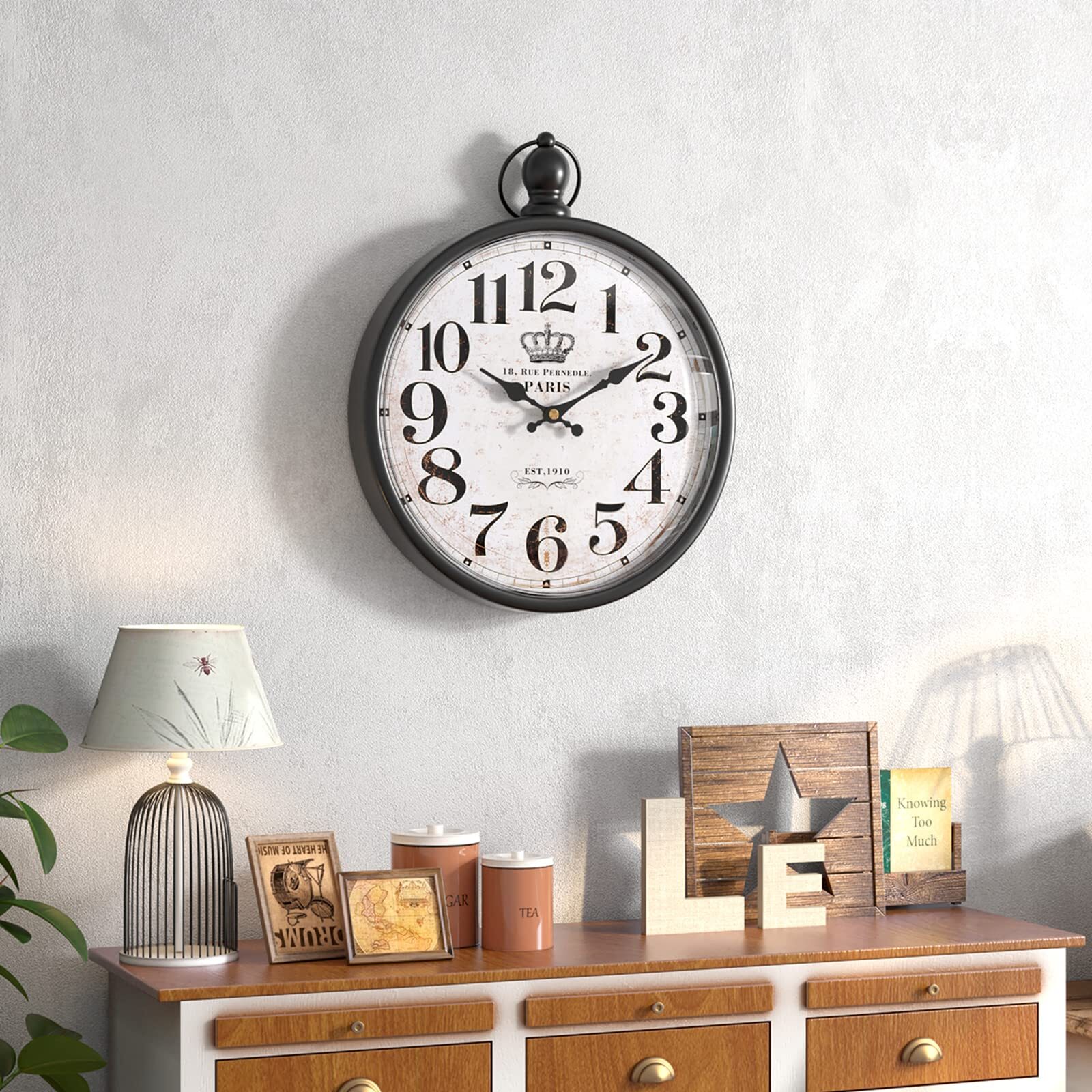 Retro Round Wall Clock. Black Vintage Antique Decor Wall Clocks for ...
