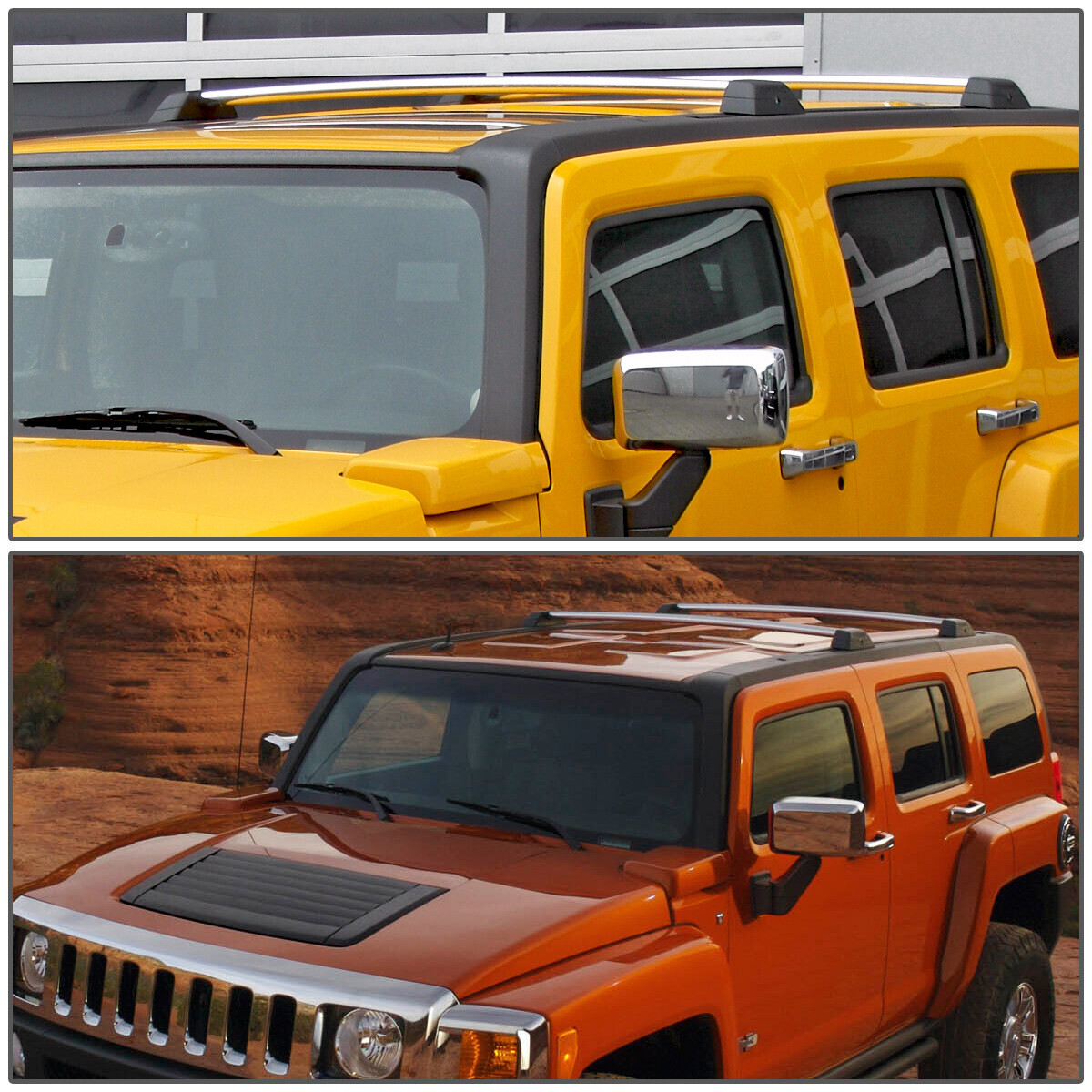 For 06-10 Hummer H3 Silver/Black Aluminum Roof Top Rack Rail Cross Bars ...