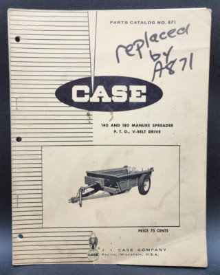 Case Model 140 180 PTO V-Belt Manure Spreader Parts Catalog Manual 871 ...