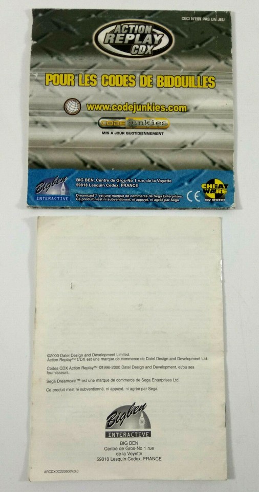 Action Replay CDX Version 3.0 Dreamcast Ultimate Cheat System CD avec ...