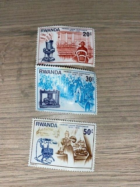 Vintage 3pc set Rwanda Stamps Premiere Liaison Telephonique 20c 30c 50c ...