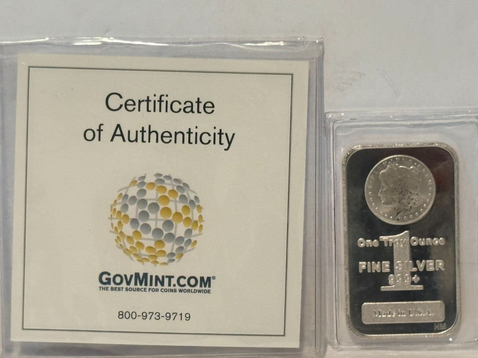 1 oz. GovMint .999 Fine Silver Bar - Morgan Dollar Design w/COA | eBay