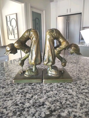 RARE ANTIQUE VINTAGE 1929 FRANKART ART DECO LADY GOLFER BOOKENDS Signed ...