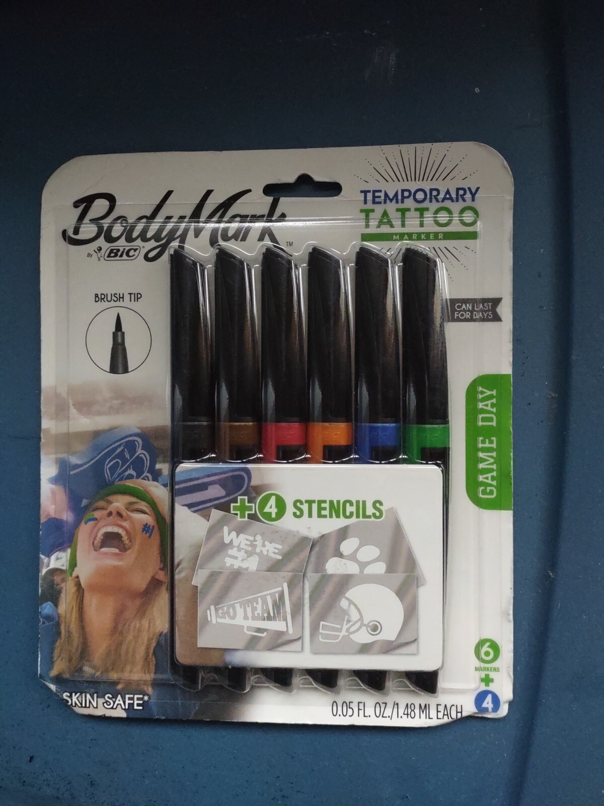 BIC Body Mark Temporary Tattoo Art 6 Markers 4 Stencils Game Day ...