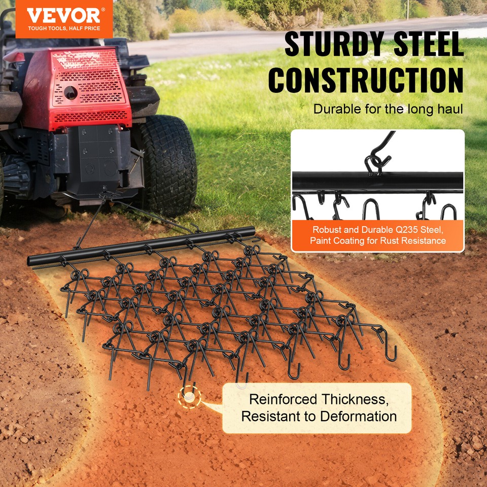 VEVOR Drag Harrow 4'x 4' ATV Lawn Rake Chain Field Drag for Landscape ...