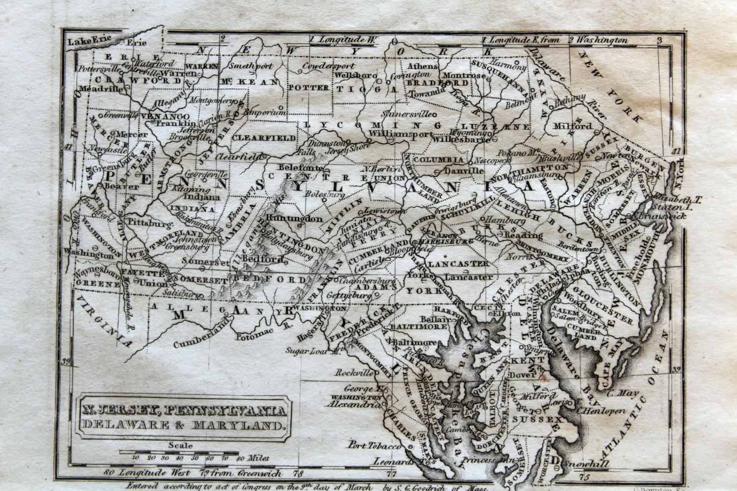 1852 BEAUTIFUL ANTIQUE GOODRICH ATLAS MAP-PENNSYLVANIA-MARYLAND-GREAT ...