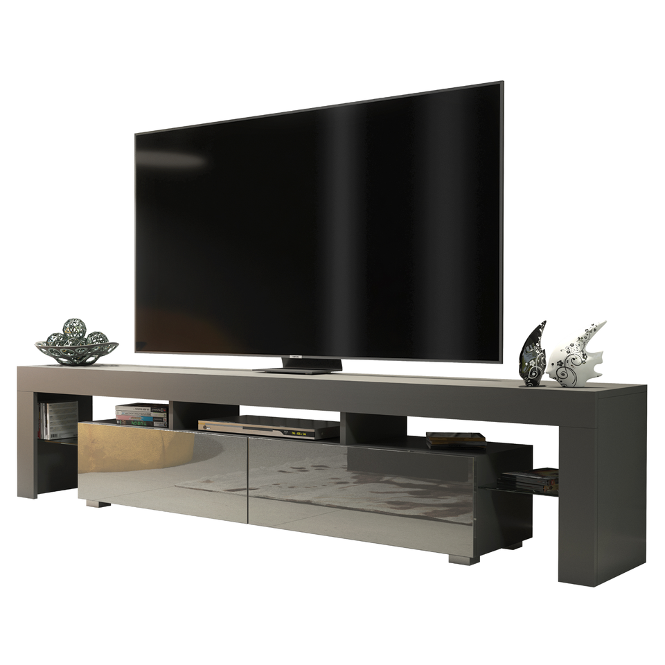 Modern 200cm TV Unit I Grey Cabinet Stand with Storage I High Gloss ...