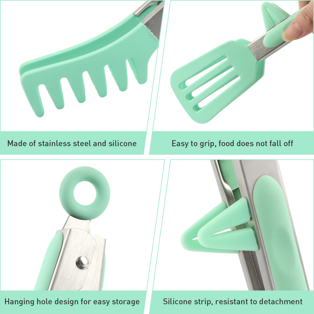 3pcs Silicone Tip Non Stick For Cooking Frying Serving Kitchen Tong Set ...