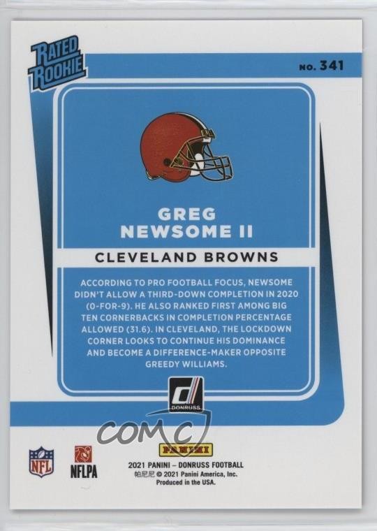 2021 Panini Donruss Rated Season Stat Line /500 Greg Newsome II #341 ...