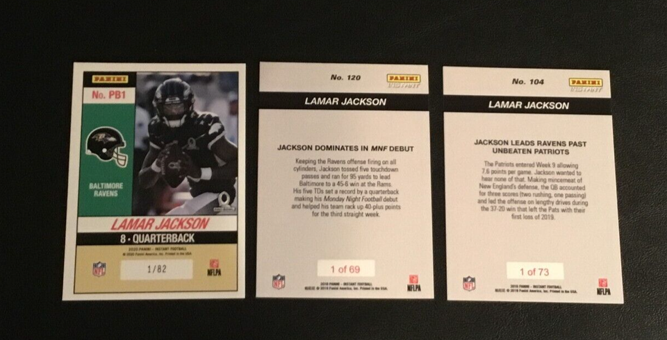 Lot (3) Lamar Jackson 2019-20 Panini Instant NFL Football Cards ...