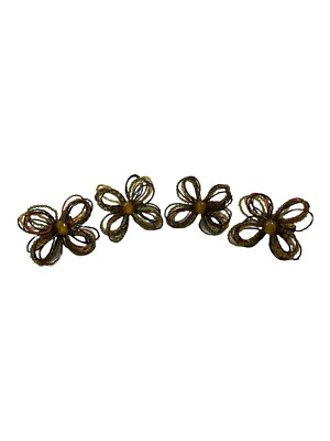 Pier One Beaded Napkin Rings Floral Gold Rust Green Red Fall Set Of 4 ...