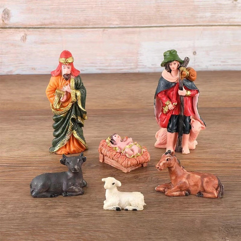 10Pcs Nativity Figures Set Christmas Traditional Jesus Birth Movable ...