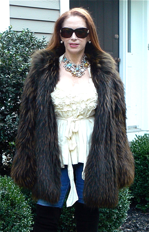 CASSIN FINN RACCOON KNITTED FUR JACKET COAT**BROWN FLECKED WITH GOLD**8 ...
