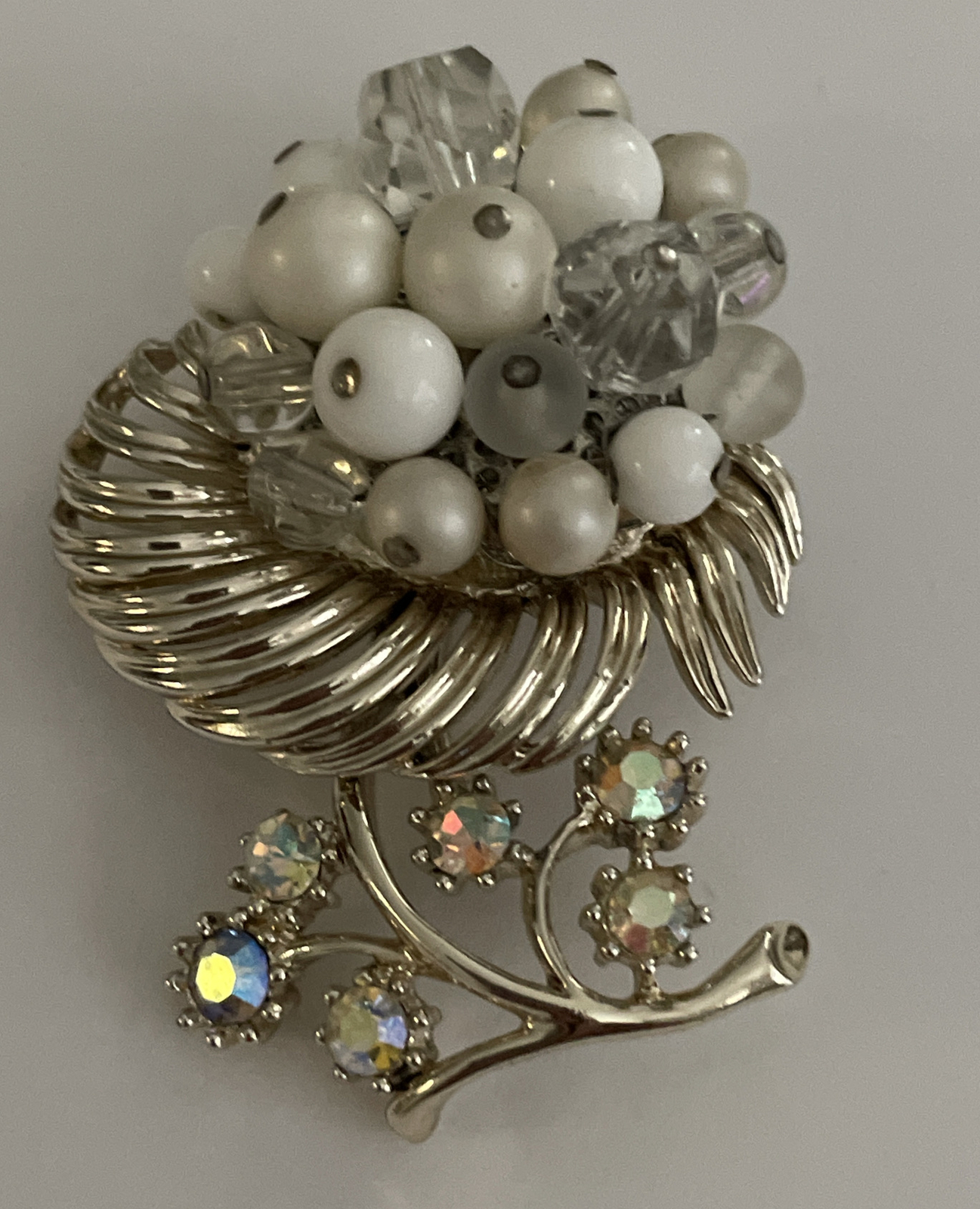 CORO Vintage Rhinestone Beaded Flower Brooch - Gem