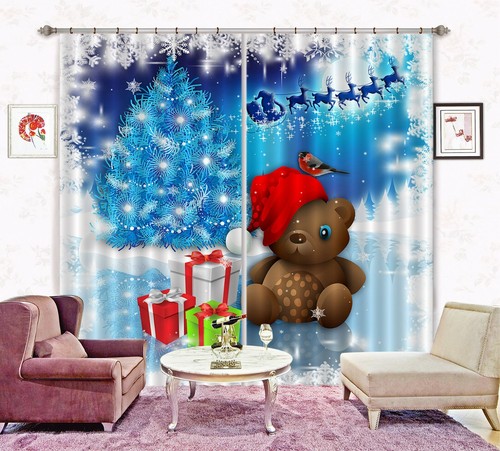 3D Snowflake Bear Gift G788 Christmas Window Photo Curtain Fabric ...